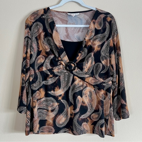 JM Collection | Tops | Jm Collection Womens Xl 34 Sleeve V Neck Faux ...